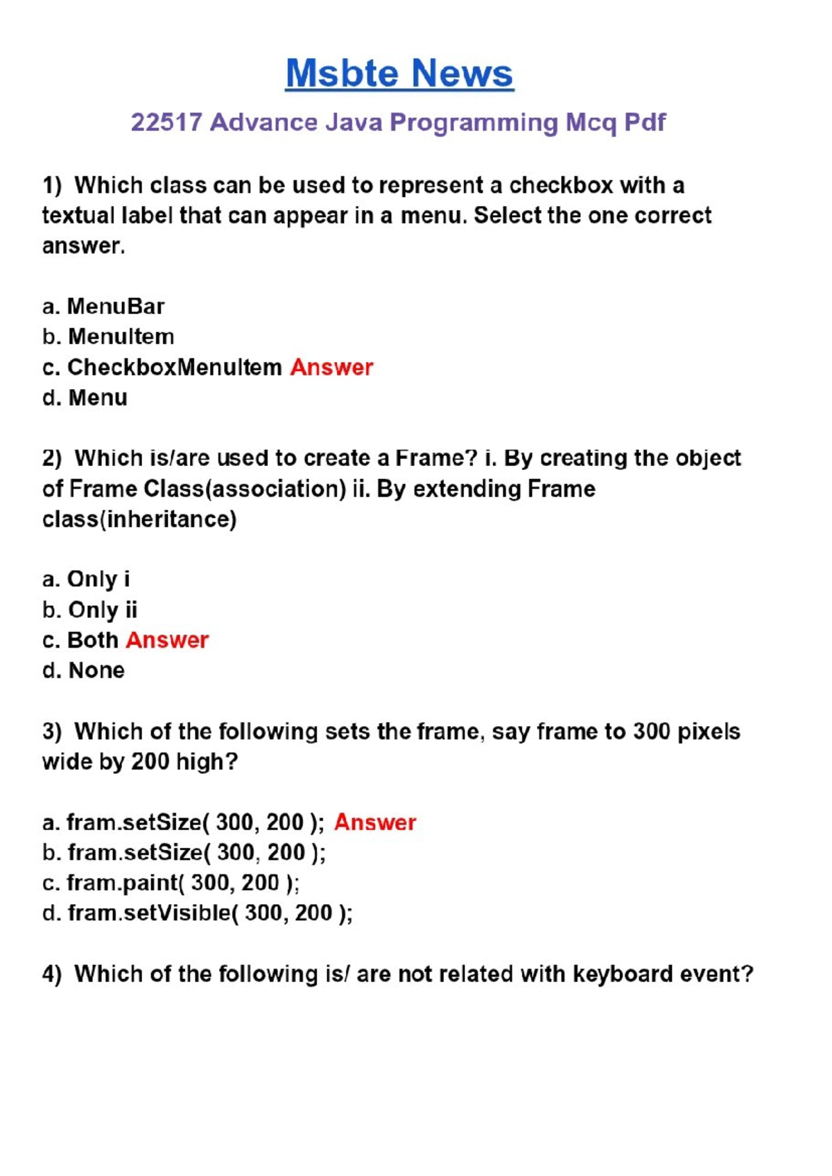 Advanced Java Programming MCQ - Msbte 22517 - Studocu