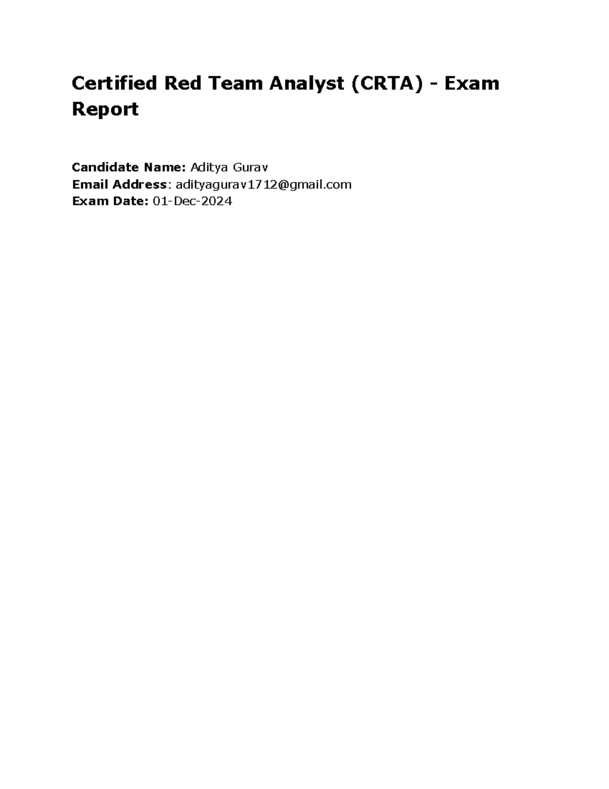 Certified Red Team Analyst (CRTA) Exam Findings and Analysis Report ...