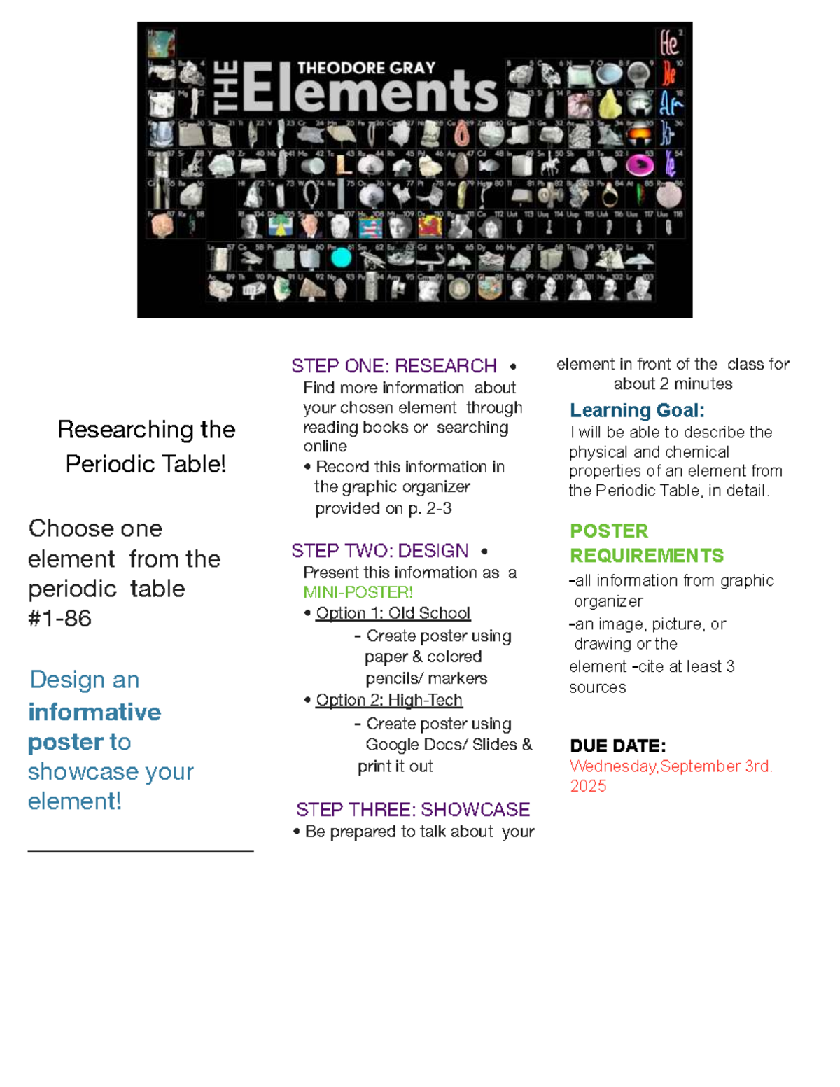 Periodic Table of Elements Research Project: Poster Guidelines - Studocu