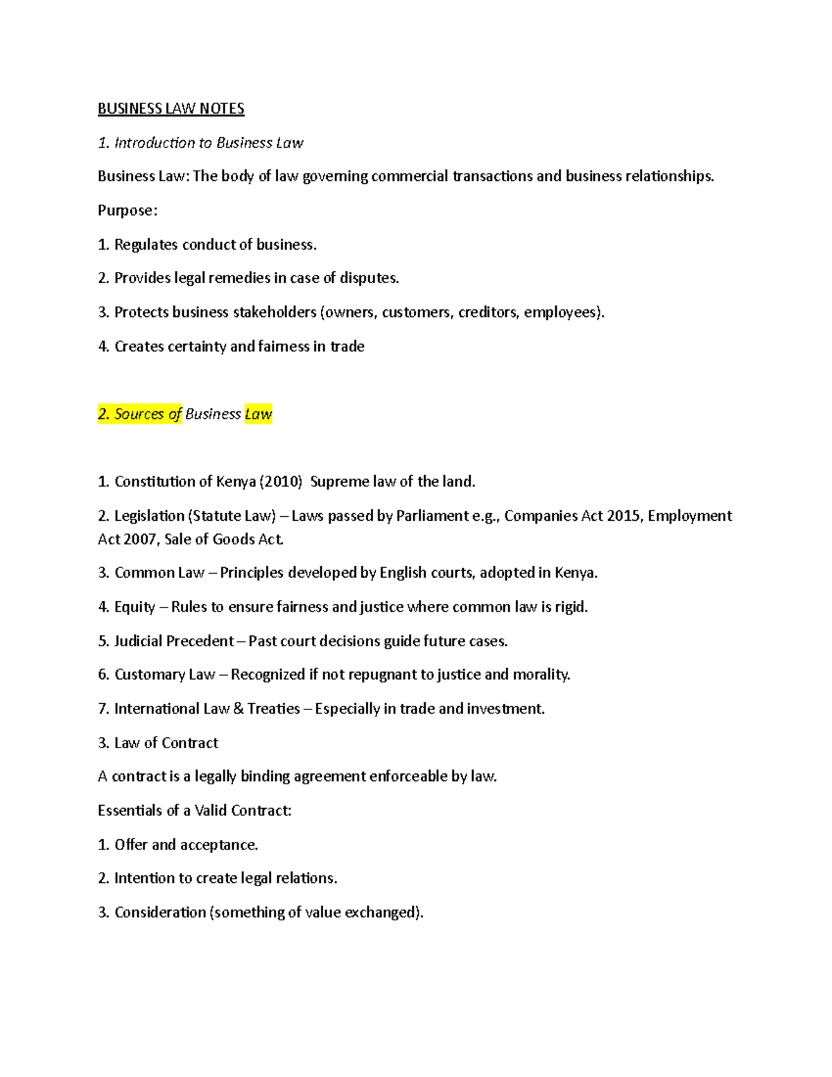 BUSINESS LAW NOTES: Key Concepts and Principles Overview - Studocu