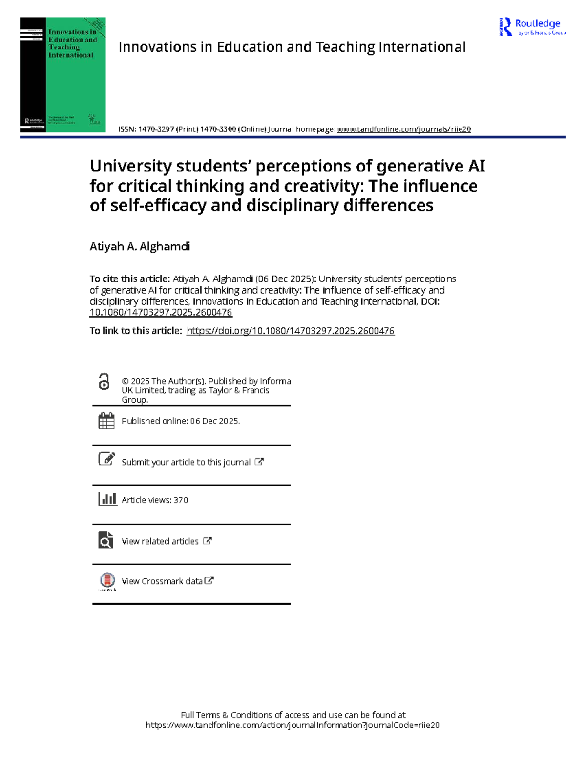 University Students' Perceptions of Generative AI: Critical Thinking ...