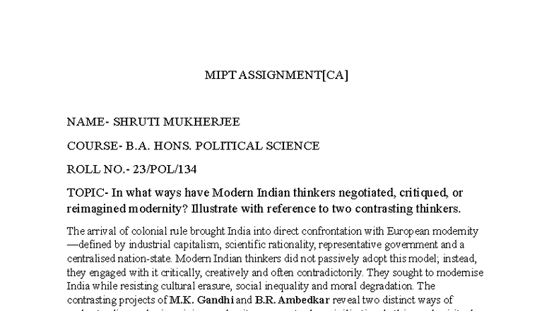 MIPT CA - Modern Indian Political Thought: Gandhi & Ambedkar's Views on ...