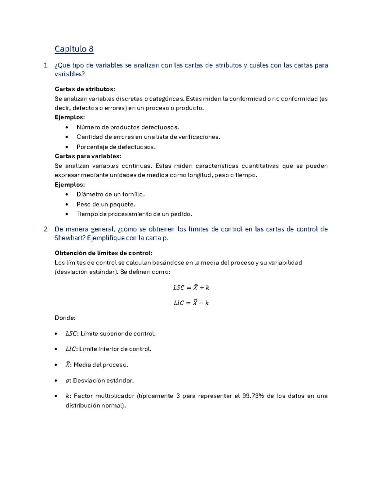 Capítulo 8 - Control de Calidad y Seis Sigma: Cartas de Atributos y Variables - Studocu