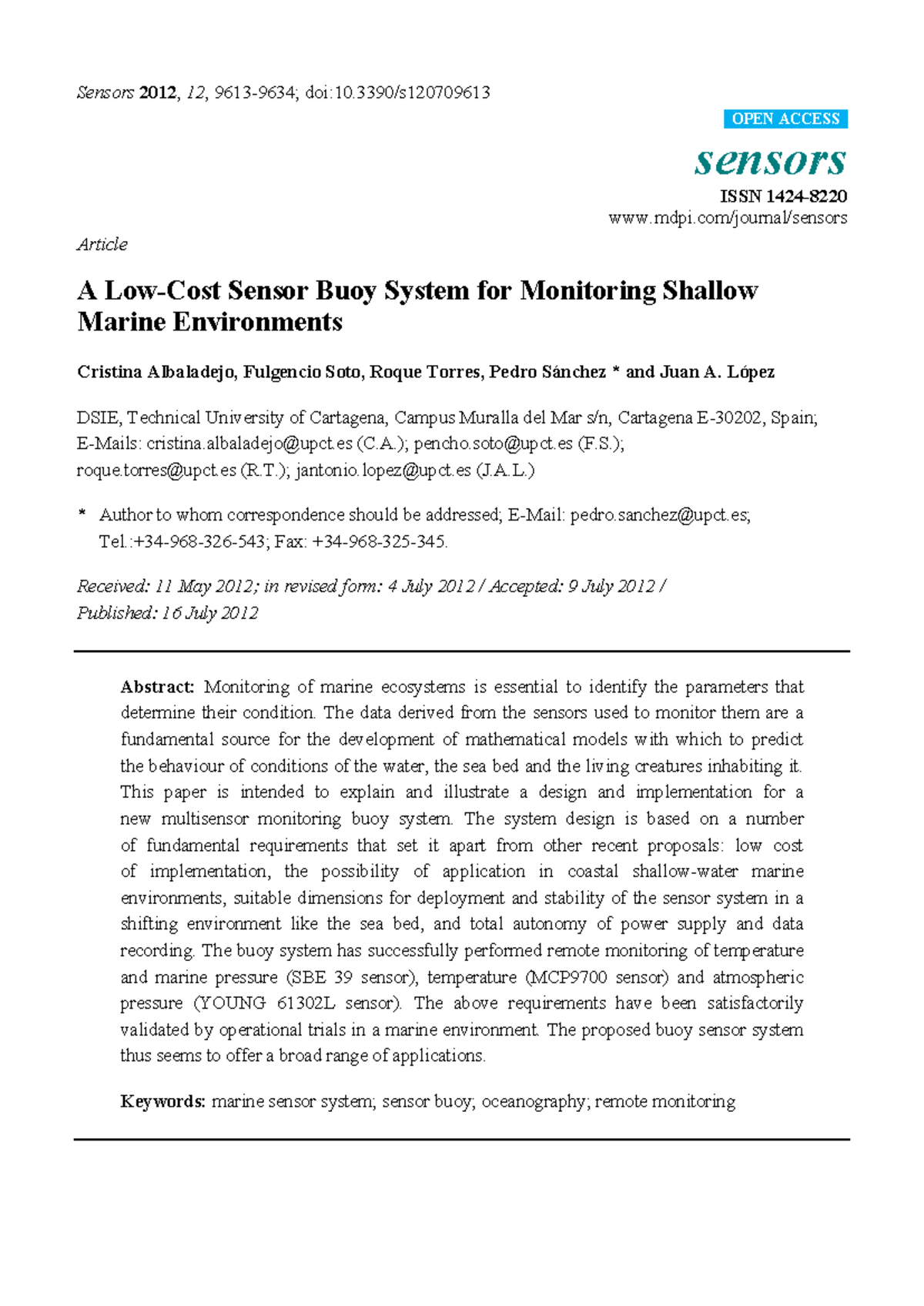 A Sensor Buoy System for Coastal Monitoring: Design and Validation ...