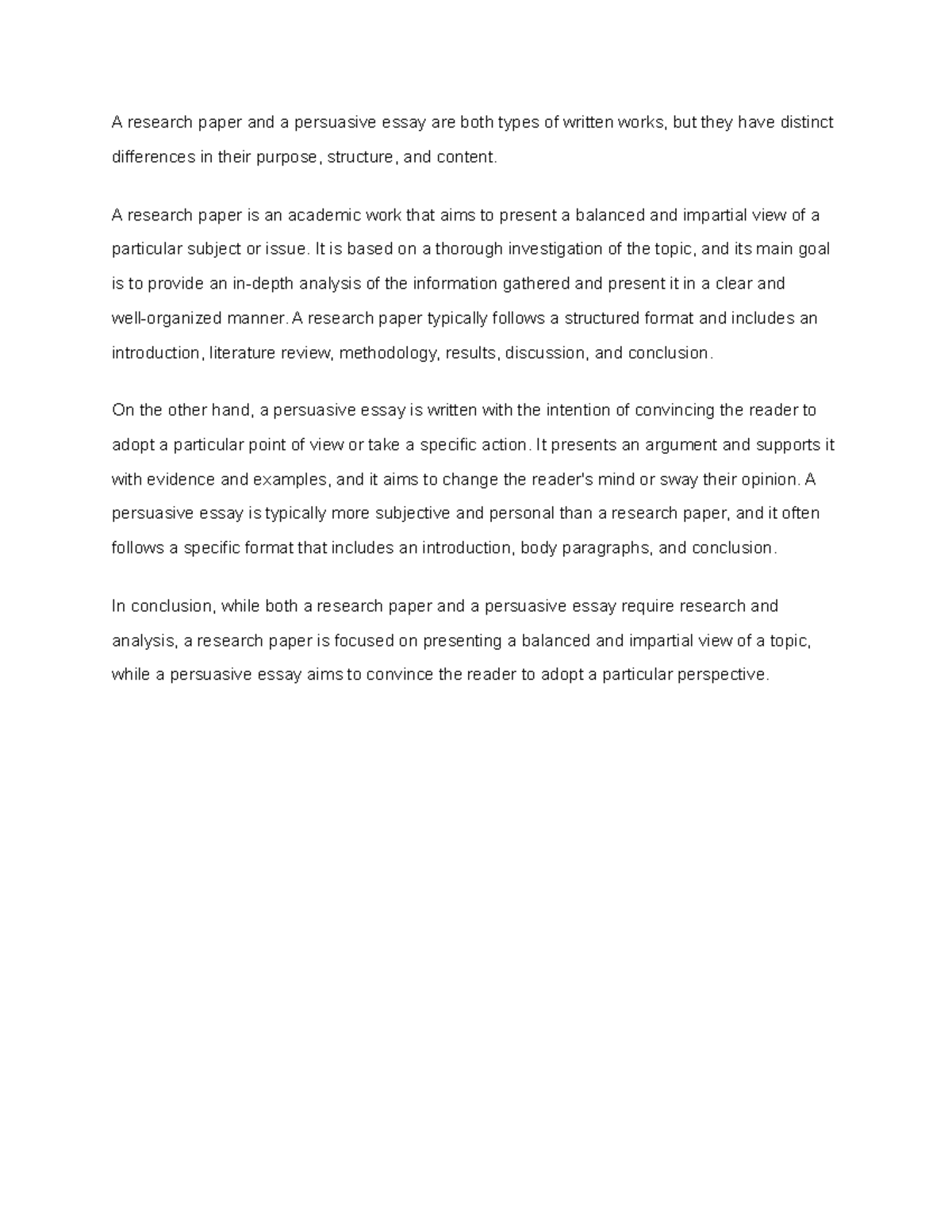 Comparing Research Papers and Persuasive Essays: Key Differences - Studocu