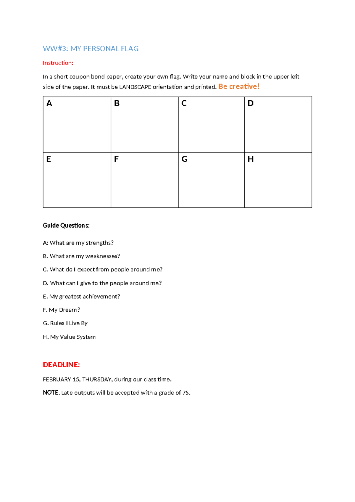 WW3 - Personal Flag Project and Self-Reflection Assignment - Studocu