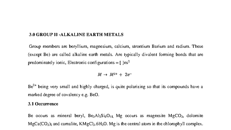 Group II Earth Metals: Comprehensive Revision Notes (2023) - Studocu