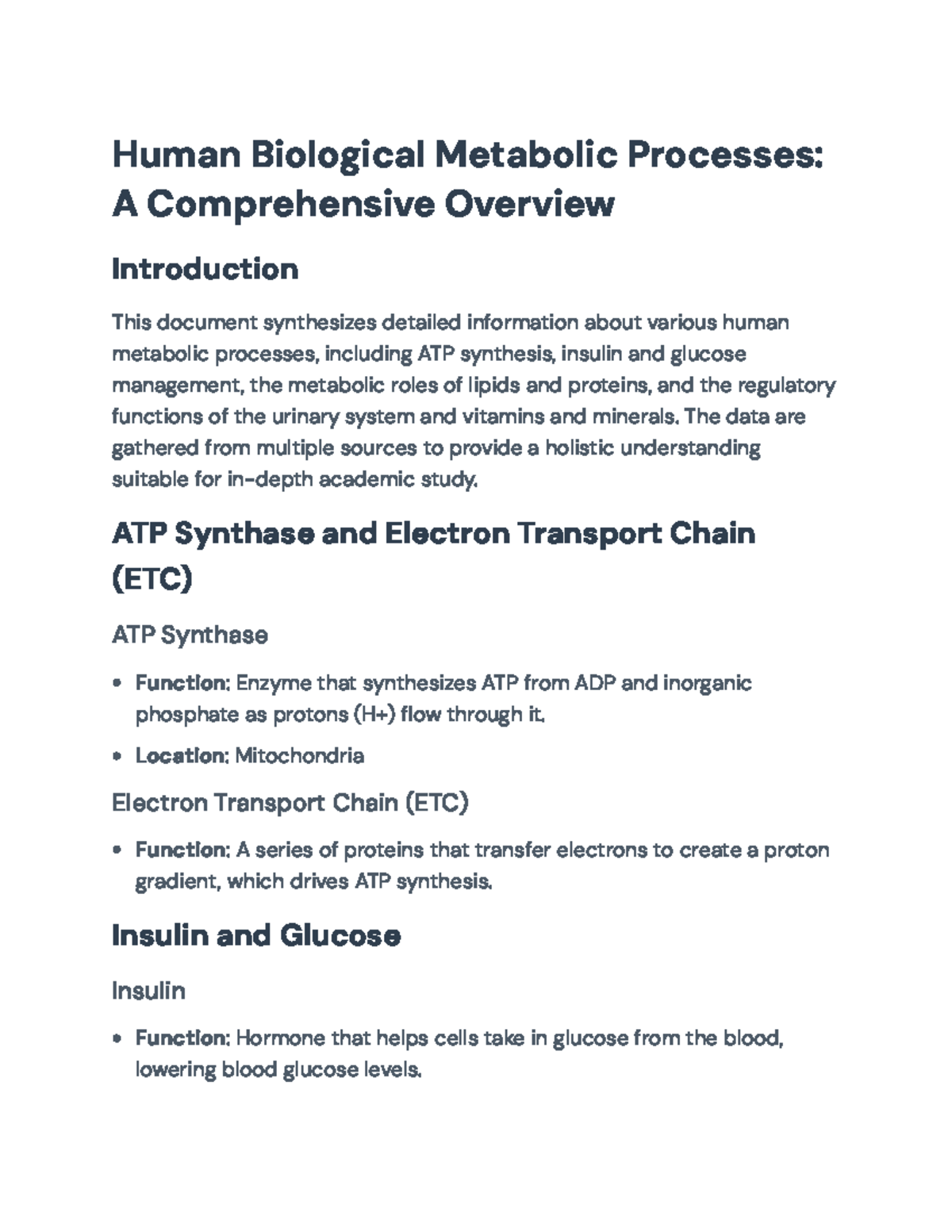 Human Biological Metabolic Processes: A Detailed Overview for Course ...