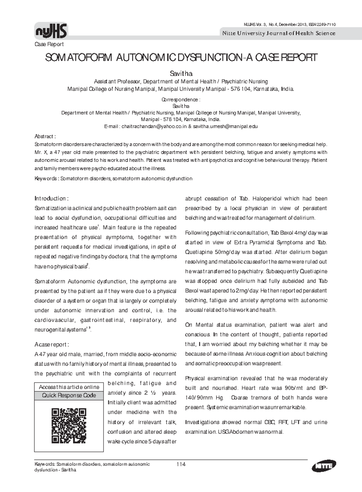 114-116 Case Report on Somatoform Autonomic Dysfunction by Savitha ...