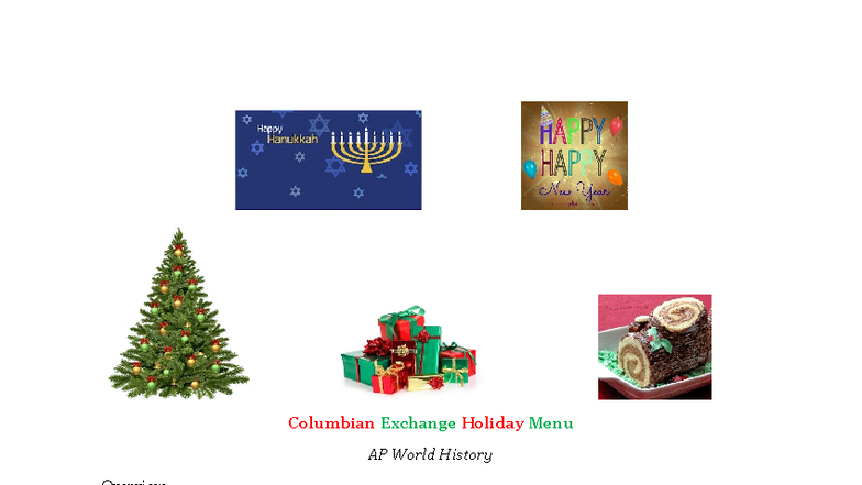 Columbian Exchange Holiday Menu Project AP World History - Studocu