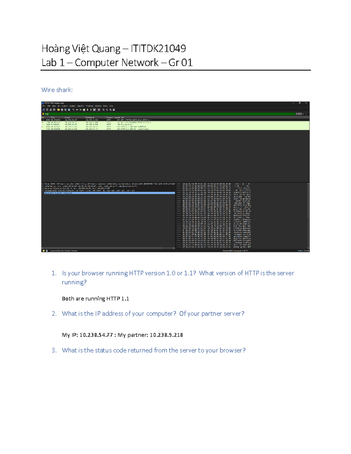 Lab1 computer network - Hoàng Việt Quang – ITITDK2 1049 Lab 1 – Computer Network – Gr 01 Wire ...