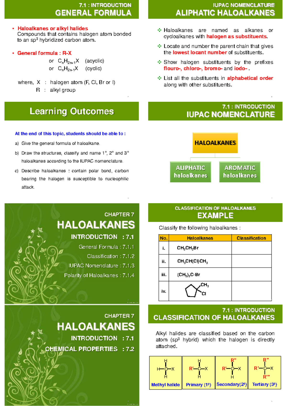 Chapter 7: Haloalkanes - IUPAC Nomenclature & Classification - Studocu