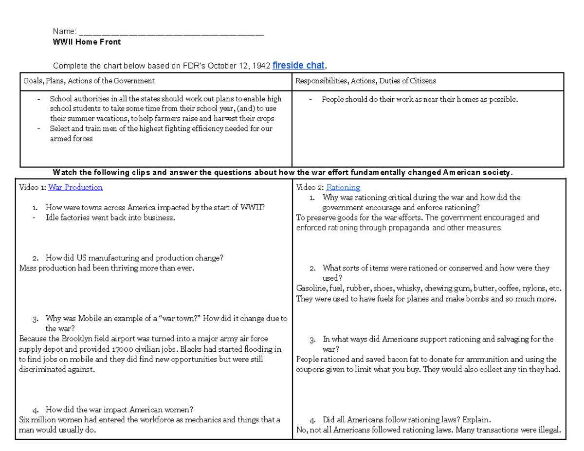 WWII Home Front AP - Insights on American Society During WWII - Studocu