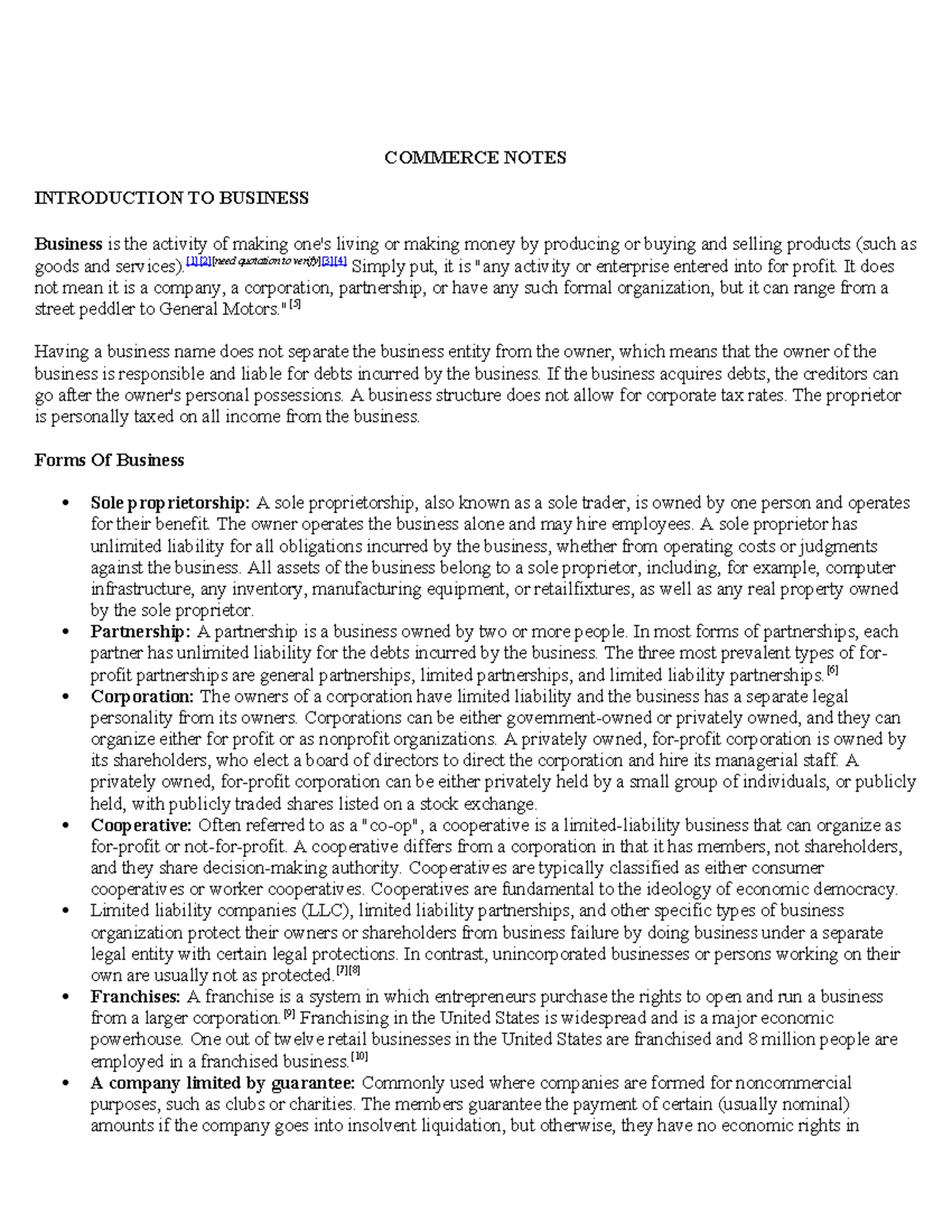 Commerce Notes 1 - For business Management students - COMMERCE NOTES ...