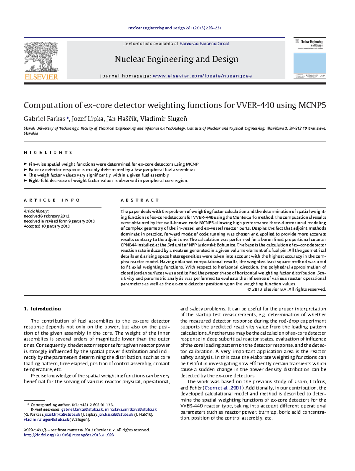 Spatial Weighting Functions of Ex-core Detectors - Nuclear Engineering ...