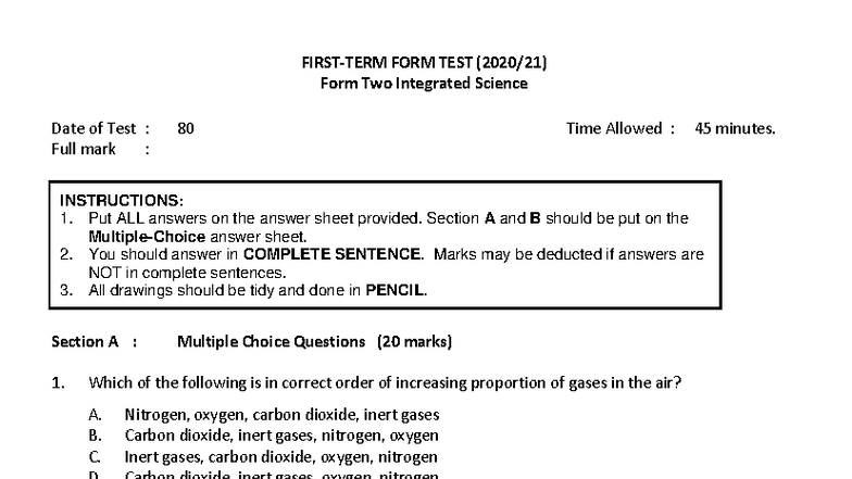 F.2 Integrated Science Term Test Review and Practice - Studocu