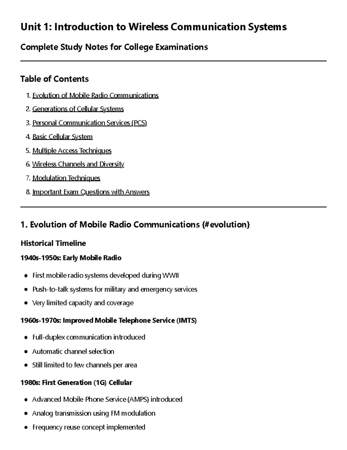Unit 1: Wireless Communication Systems - Comprehensive Study Notes ...