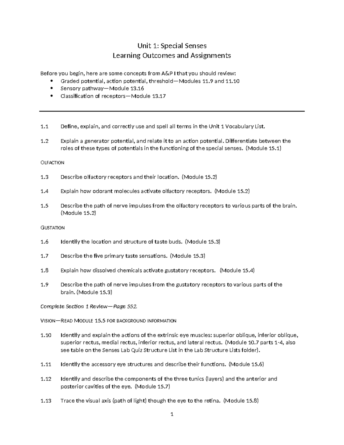 Unit 1: Special Senses & Ear Anatomy (Module 15) Notes - Studocu