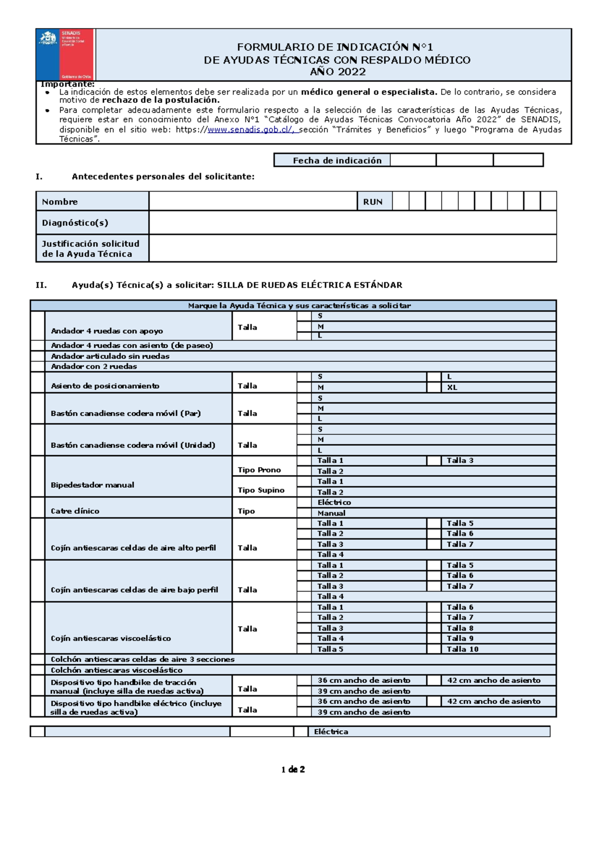 Formulario N° 1 Ayudas Técnicas - FORMULARIO DE INDICACIÓN N° DE AYUDAS ...