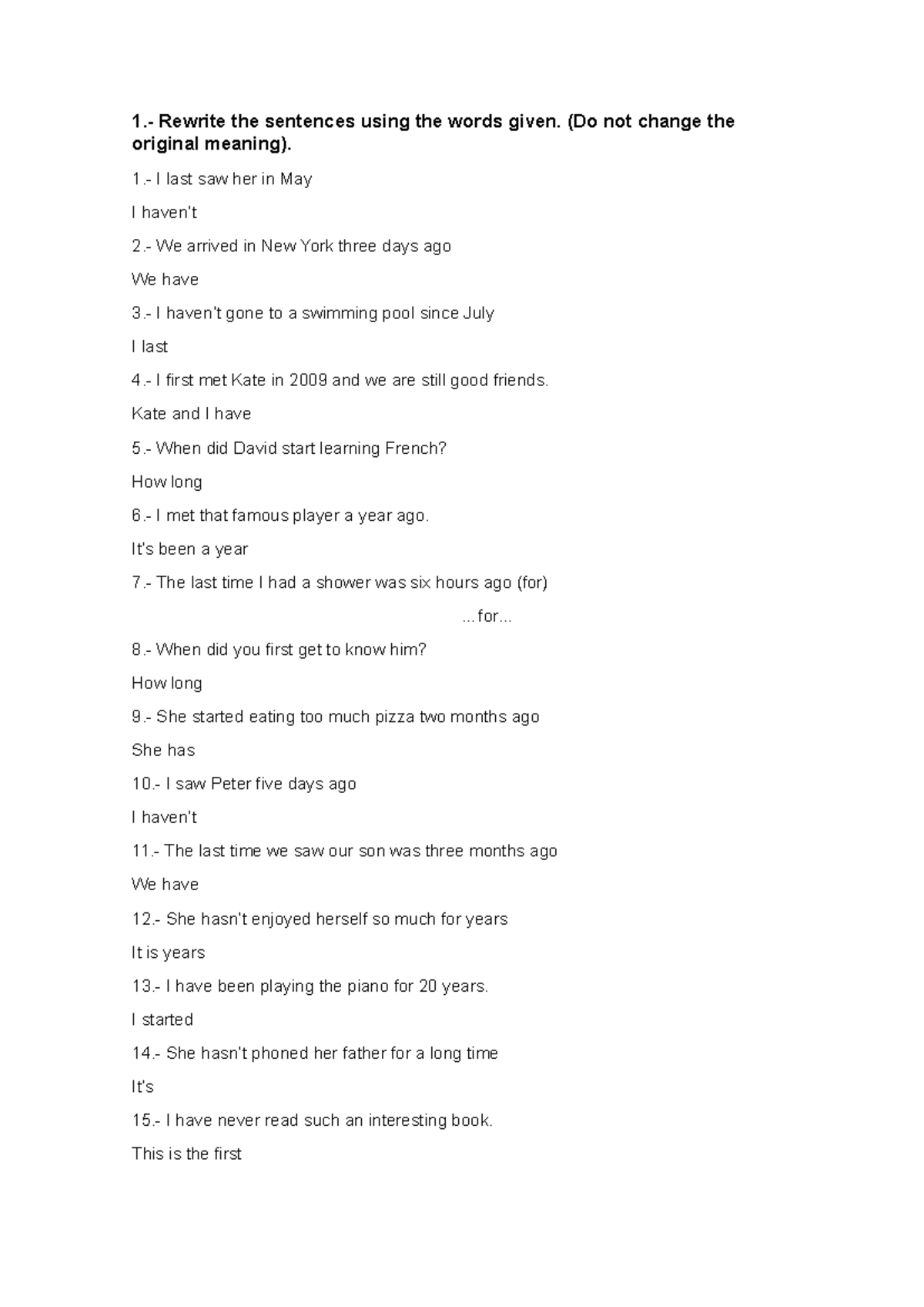 Rephrasing Practice: 15 Sentences on Past Tenses - Studocu
