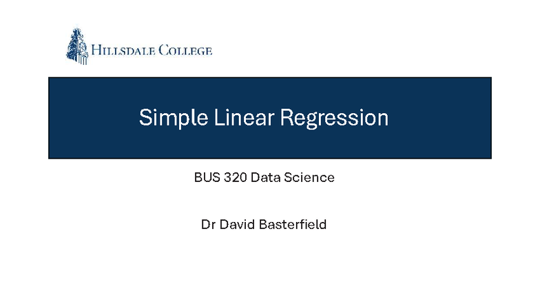 Simple Linear Regression Overview - BUS 320 Data Science - Studocu
