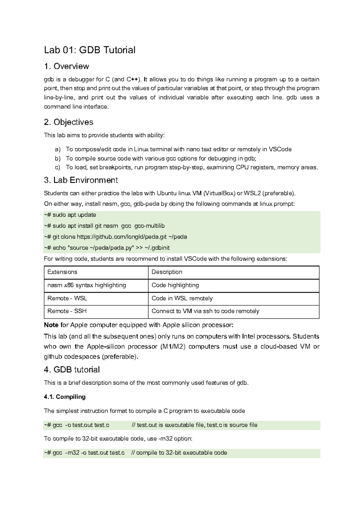 Lab 01: GDB Tutorial and Debugging Techniques for C Programming - Studocu