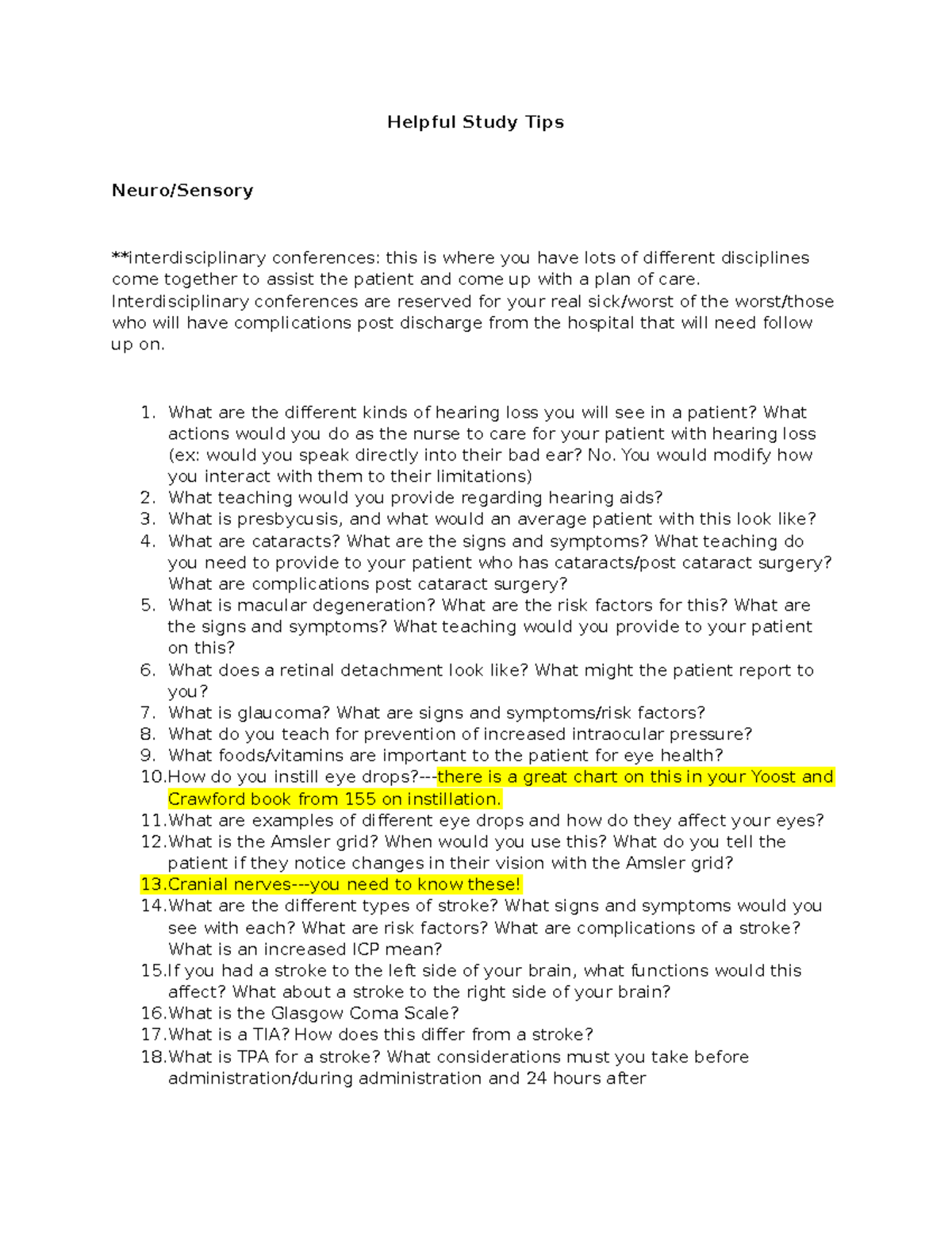 170helpfultipsneuro - Study questions for exam - Helpful Study Tips ...