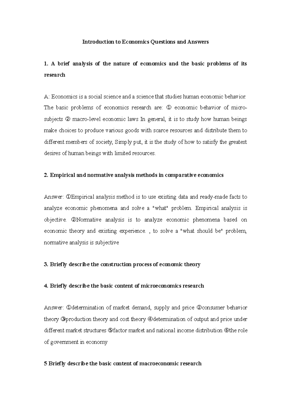 Introduction to Economics Questions and Answers - A brief analysis of ...