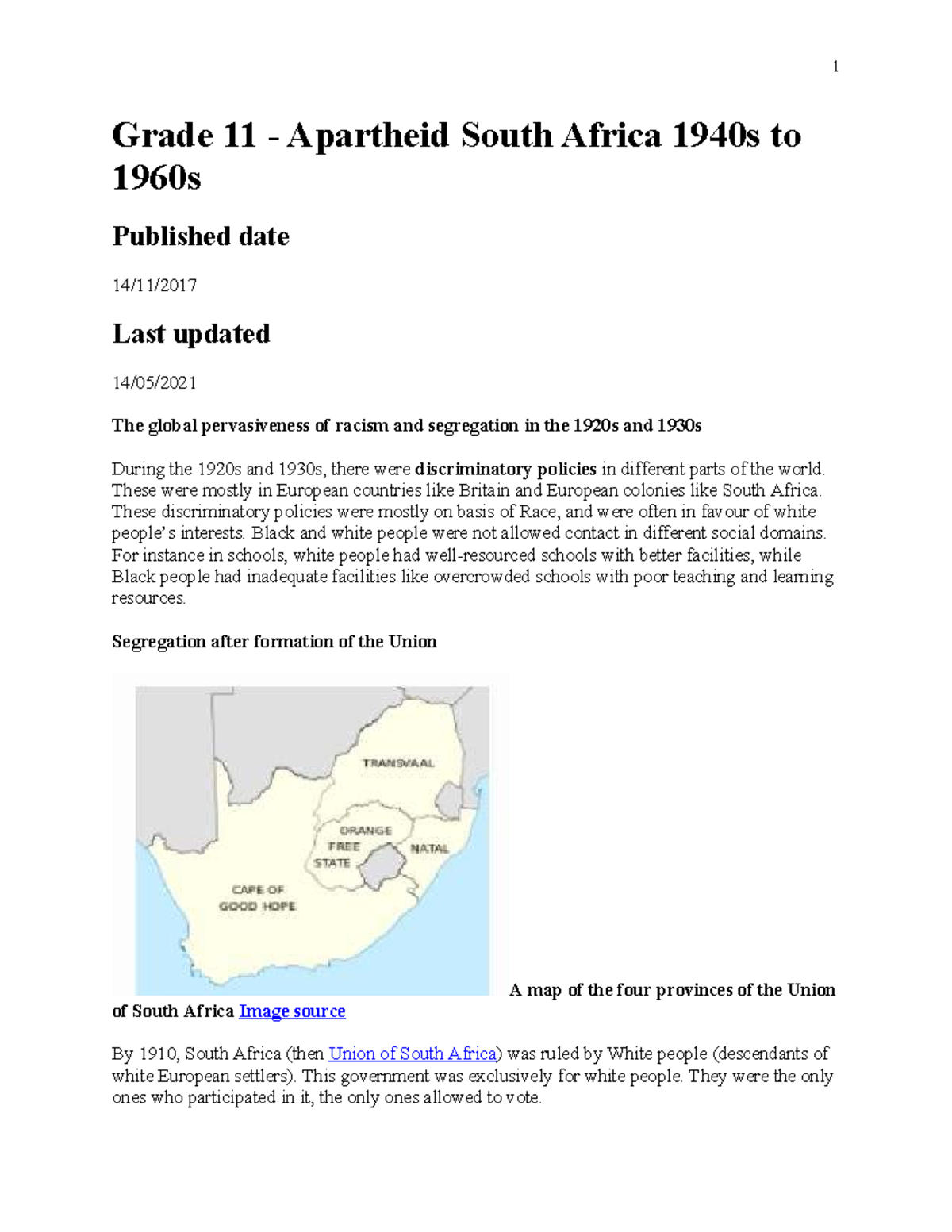 Grade 11 Apartheid in South Africa: Key Notes and Insights - Studocu