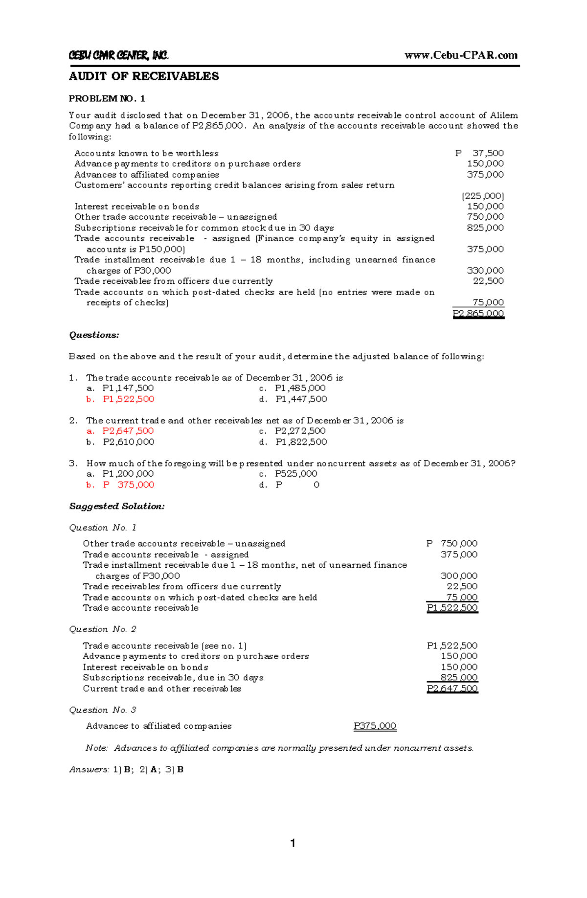 Audit of Receivables Problems & Solutions - ACCT 101 Final Exam - Studocu