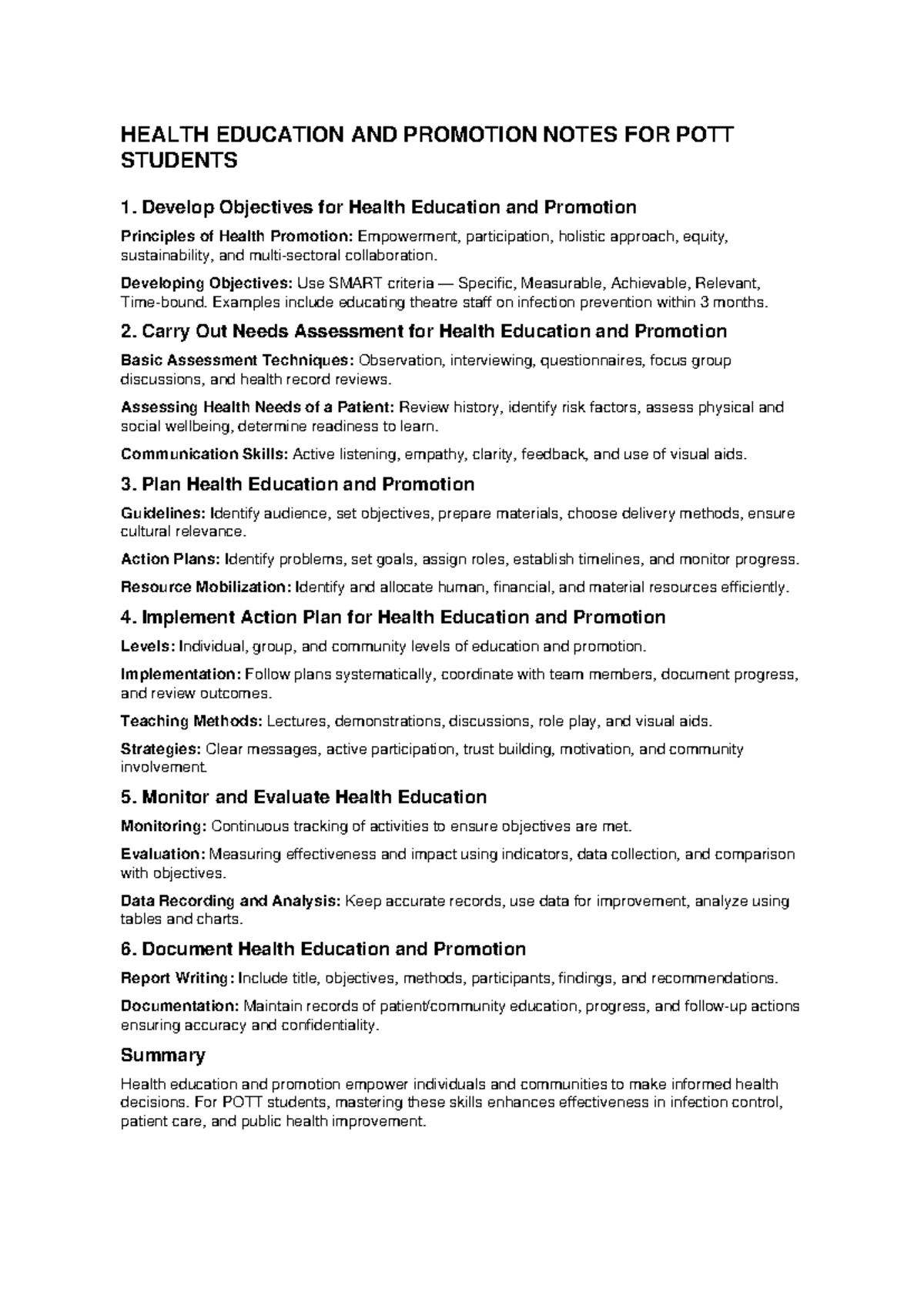 Health Education & Promotion Notes for POTT Students - Studocu