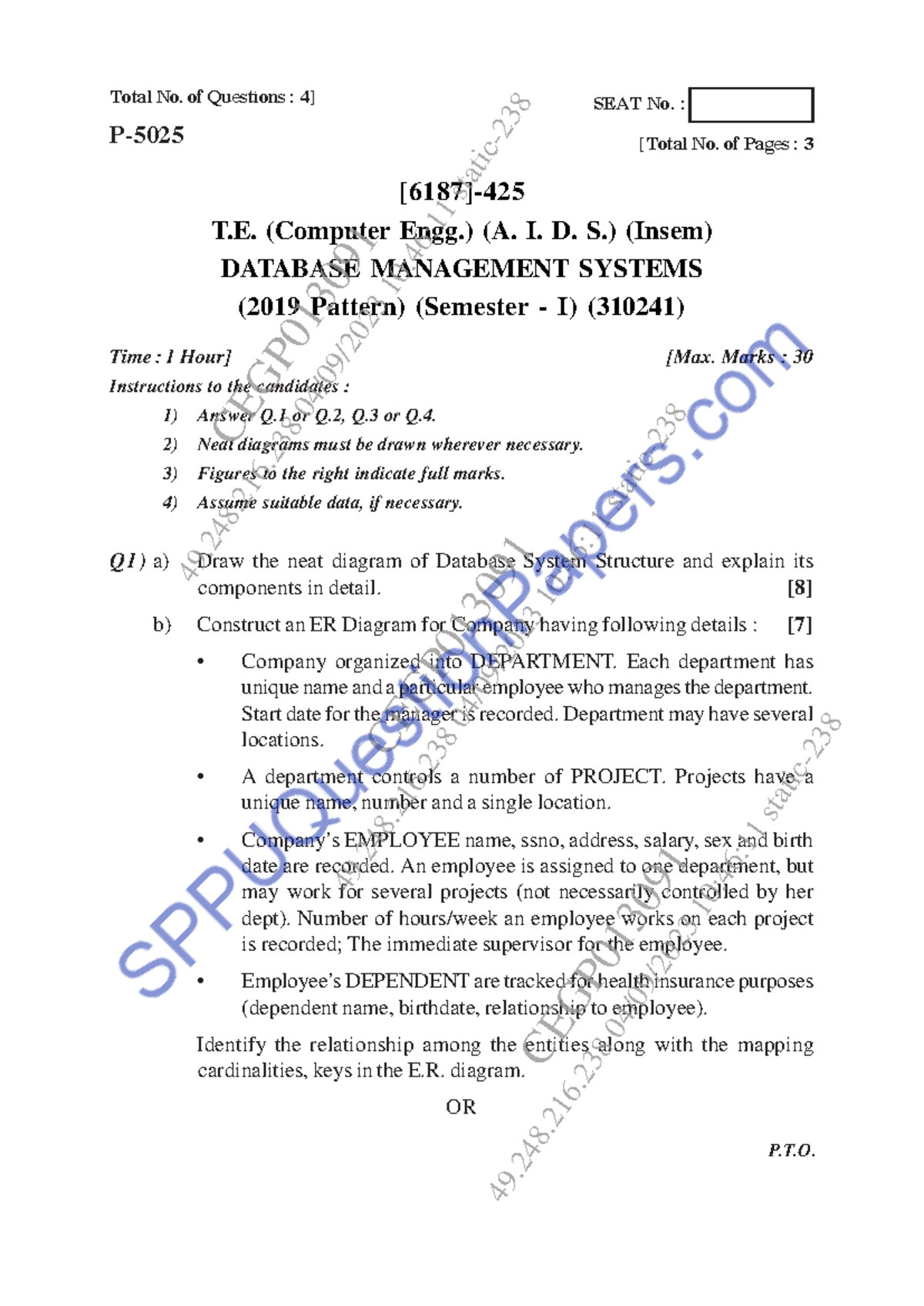 DBMS Q - 2019 In-sem Question Paper for Computer Engg (310241) - Studocu
