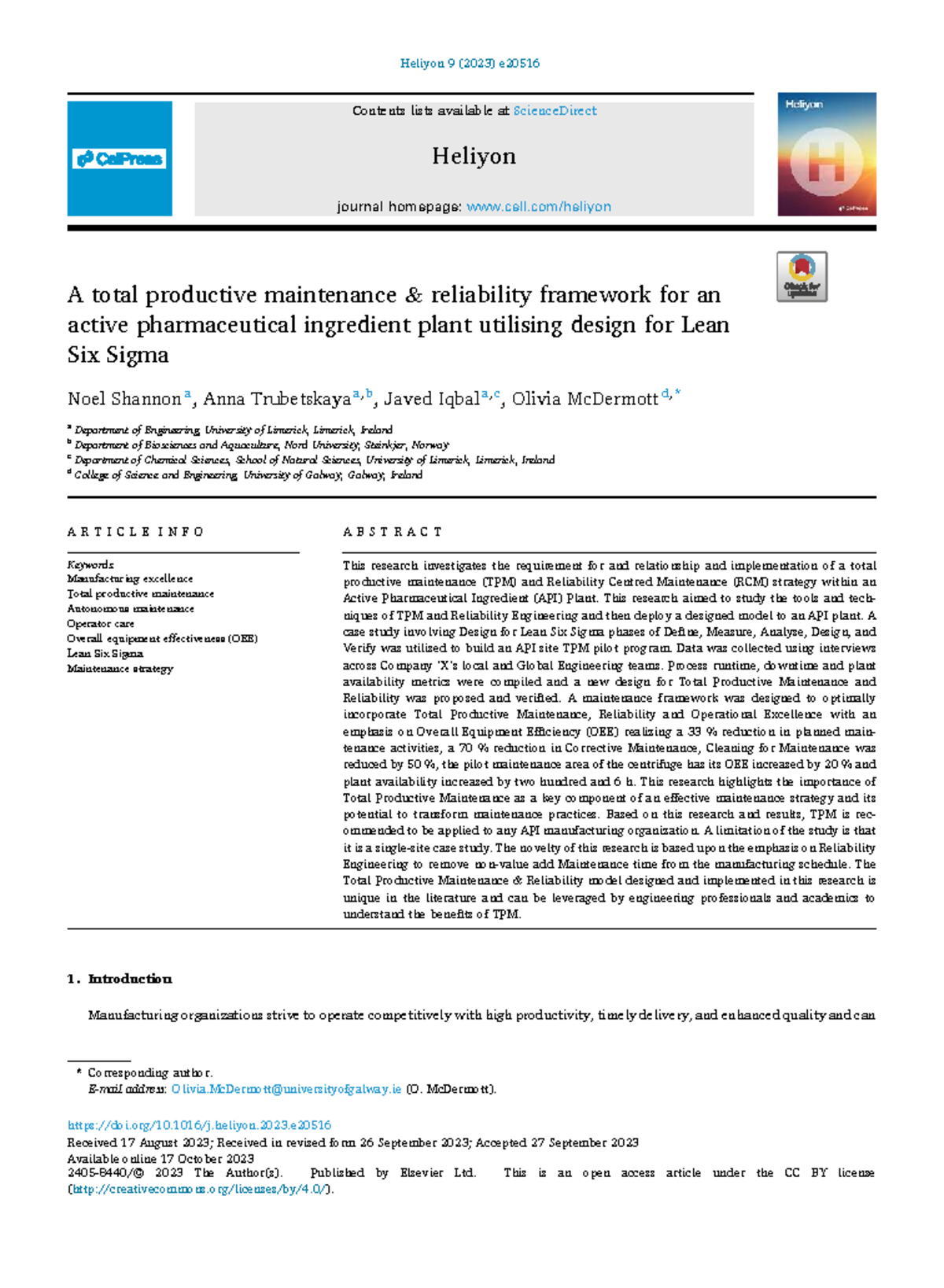 Total Productive Maintenance Reliability Framework for API Plants (ENG ...
