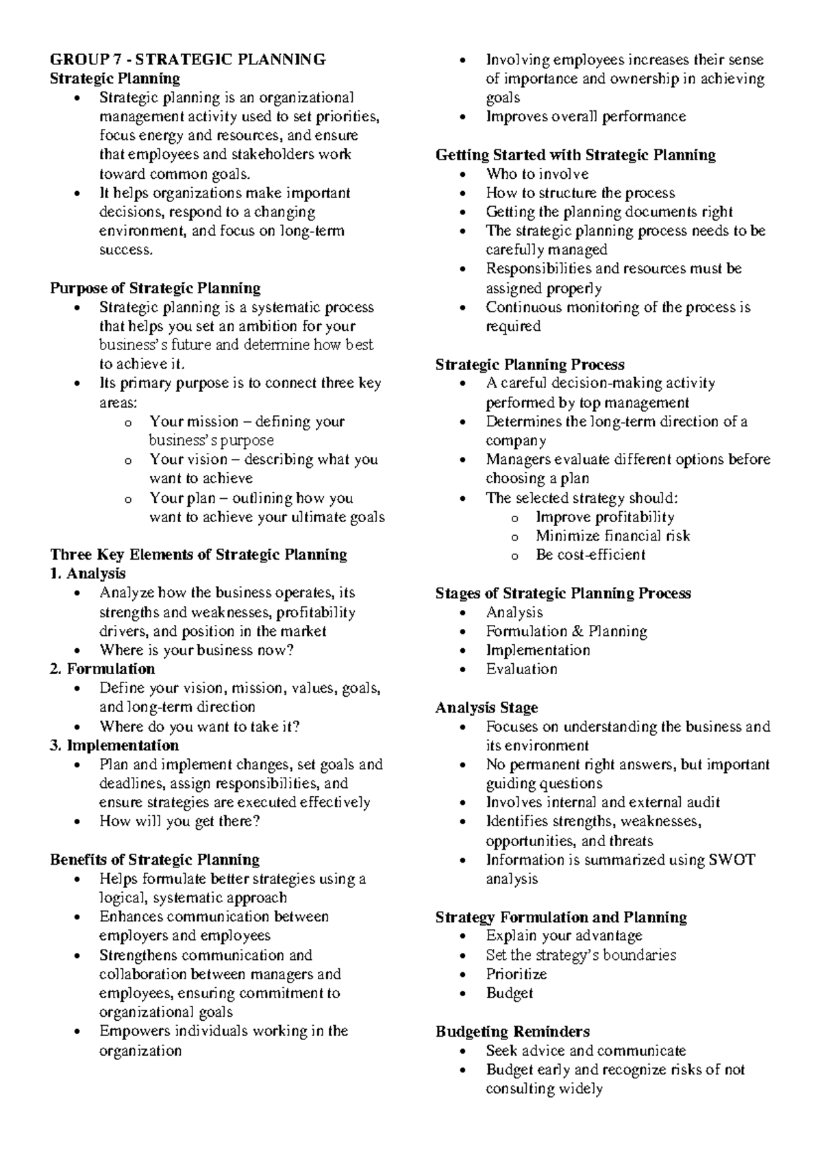 GROUP 7 STRATEGIC PLANNING: A Comprehensive Overview of Key Concepts ...