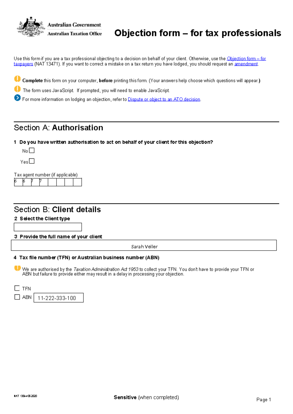 Objection Form for Tax Professionals (NAT 13471) - Studocu