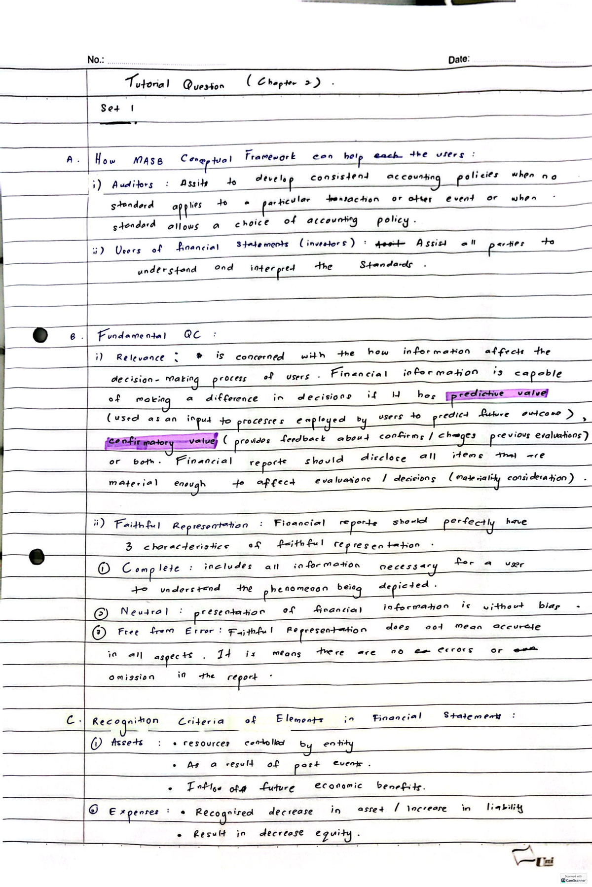 Tutorial FAR410 CHAP2 - tutor - No.: Date: Tutorial Question ( Chapter ...