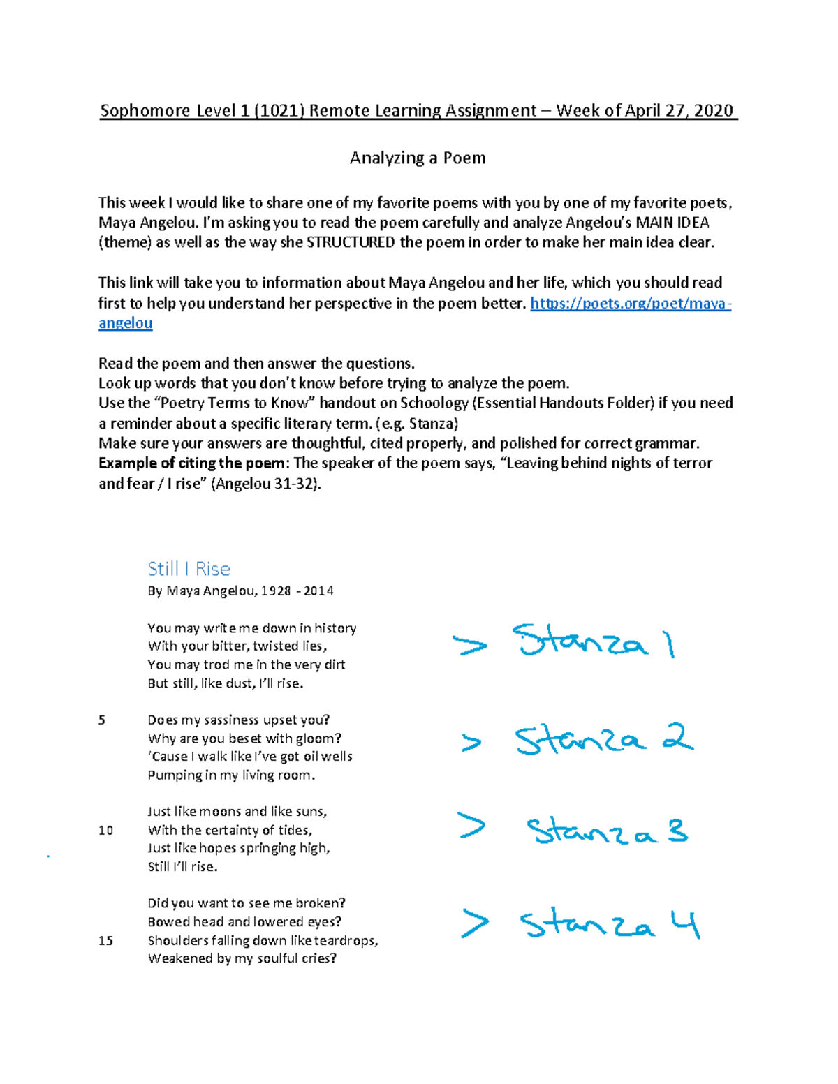Still I rise - poem - Sophomore Level 1 (1021) Remote Learning ...