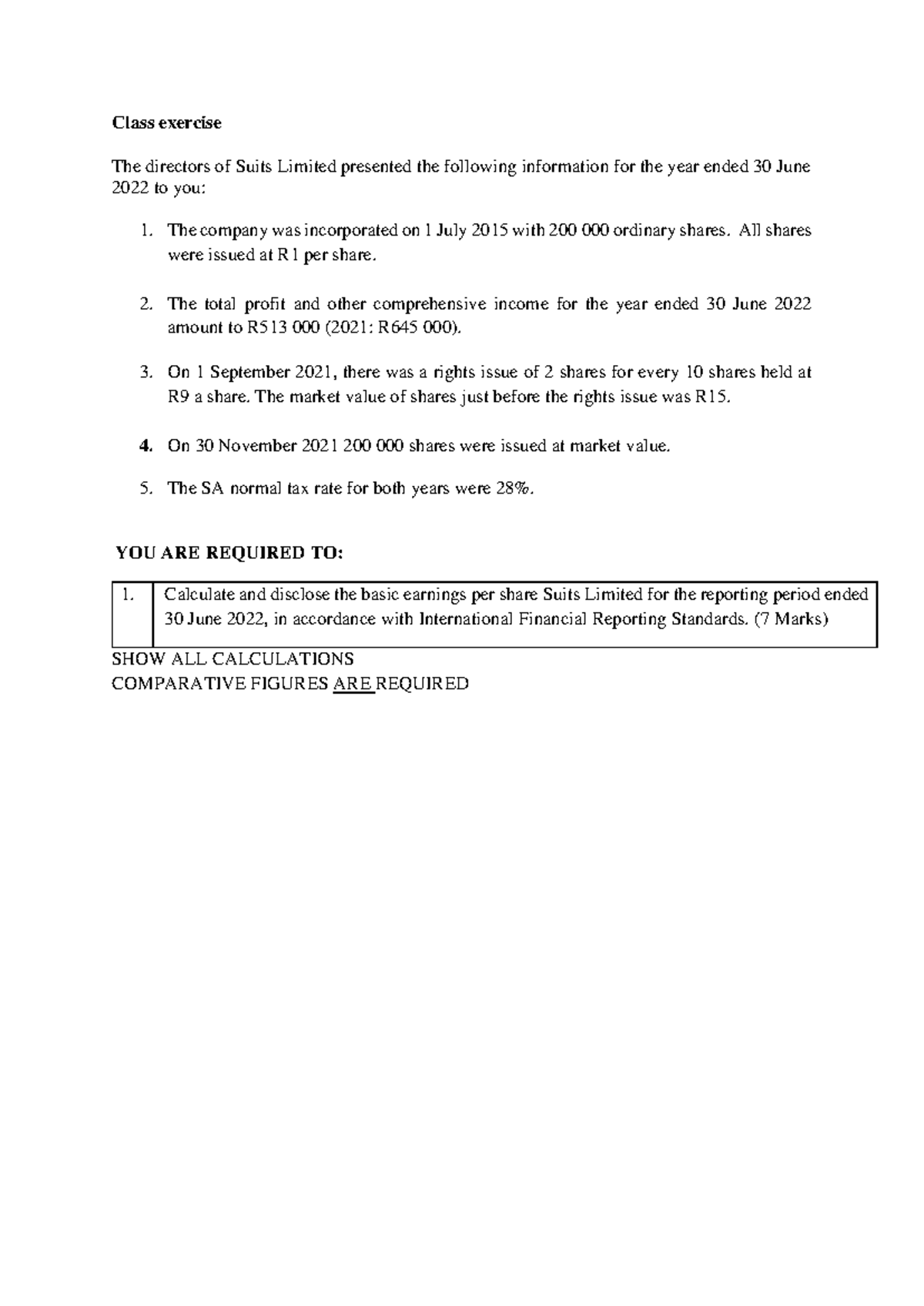 Earnings per Share Calculation for Suits Limited (FIN 2022) - Studocu