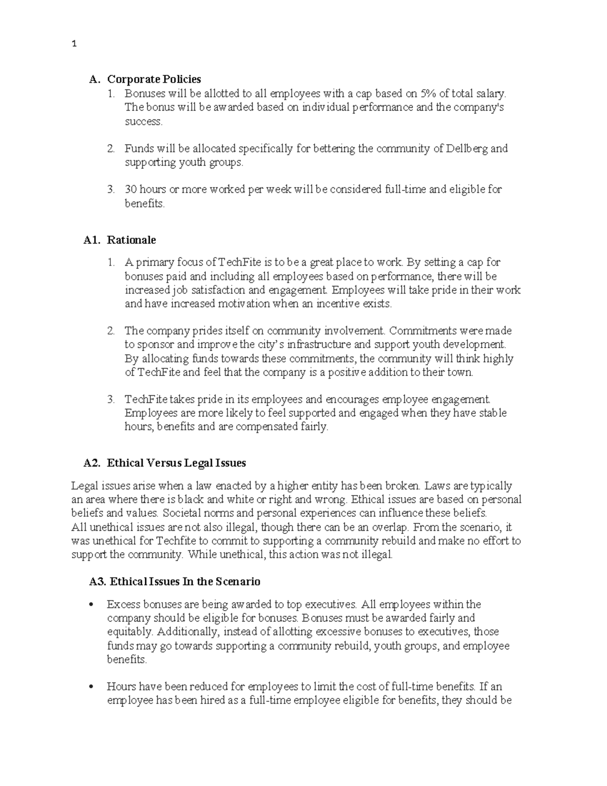 C717 Task 1 - Task 1 passed - 1 A. Corporate Policies 1. Bonuses will ...