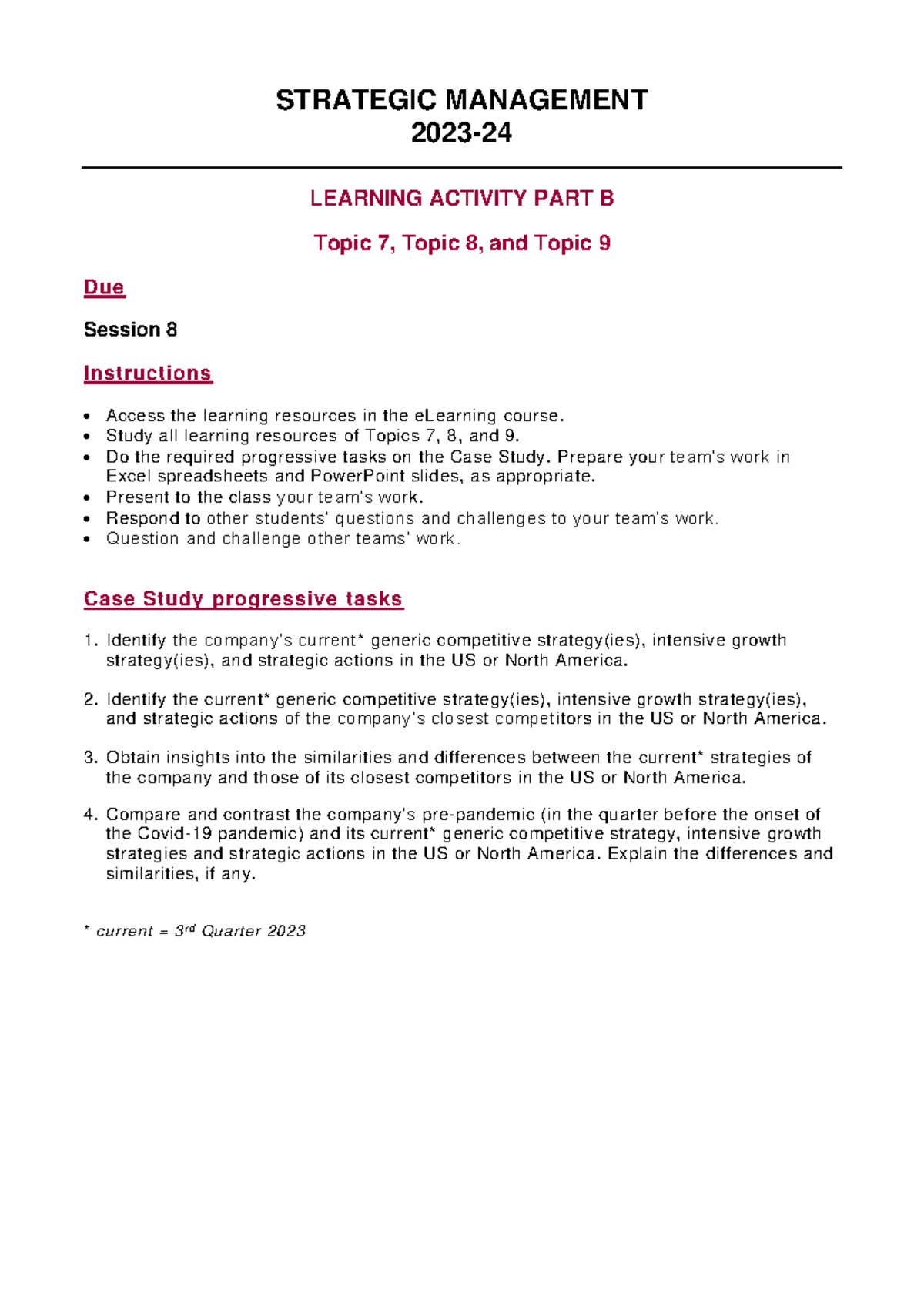 SM 2023-24 Topic 7-9 Learning Activity Part B - STRATEGIC MANAGEMENT ...