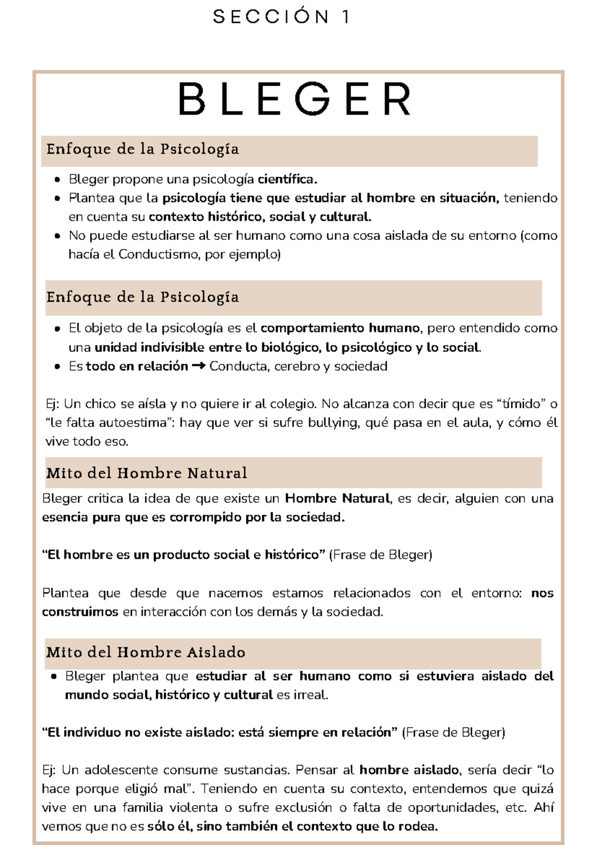Resumen de la Psicología según Bleger - SECCIÓN 1 - Studocu