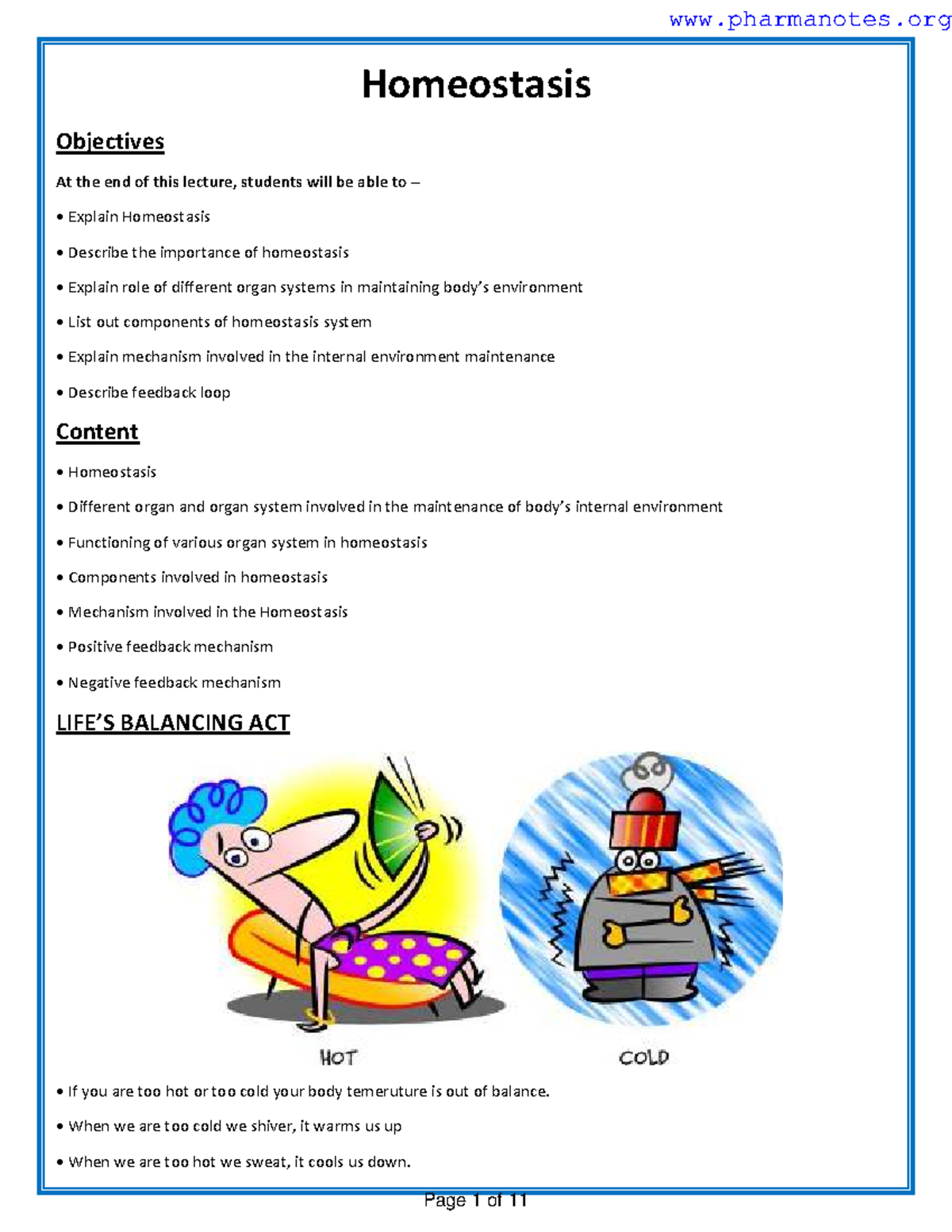 Homeostasis - Lecture Notes for 1st Sem Human Anatomy & Physiology ...