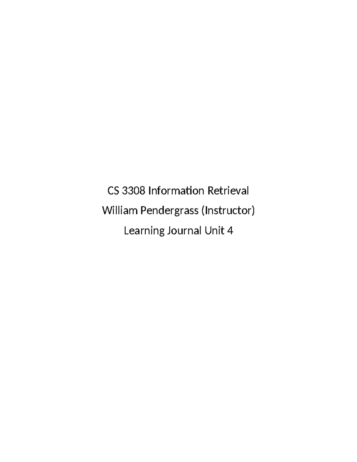 CS 3308 Learning Journal - Unit 4 Analysis of Document Similarity - Studocu