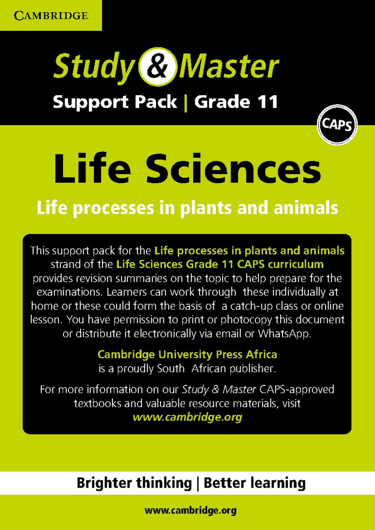 Life Sciences Study & Master CAPS: Grade 1 Revision Support Pack - Studocu