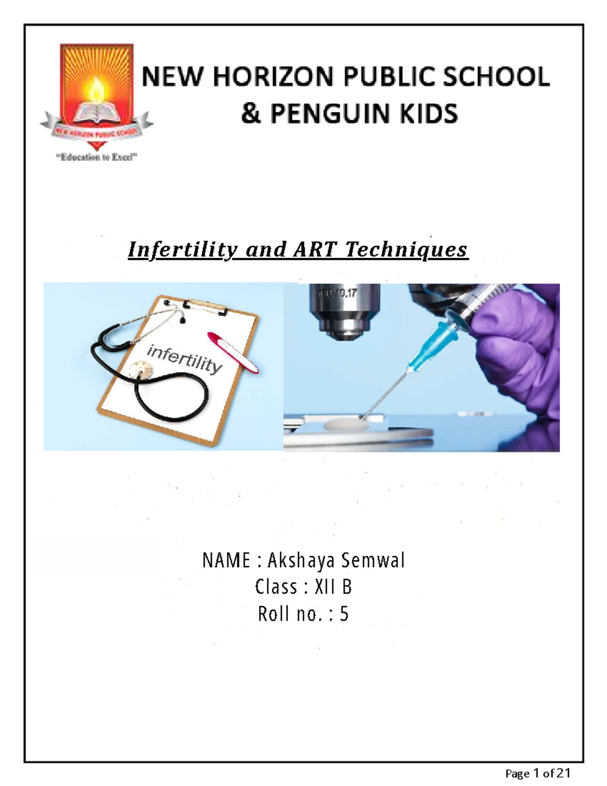 Infertility and ART Techniques: A Biology Project for Class XII B - Studocu