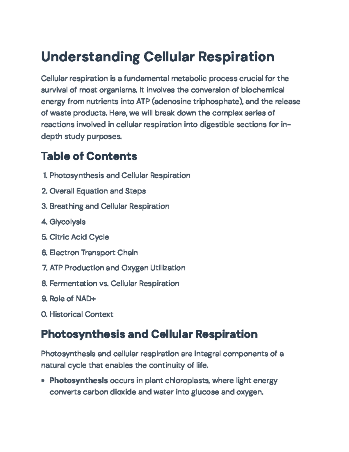 Cellular Respiration Breakdown: Key Stages and Concepts (BIO101) - Studocu