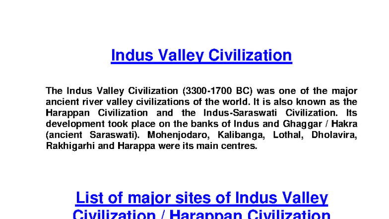 Indus Valley Civilization Overview: Key Features & Sites (HIST101 ...