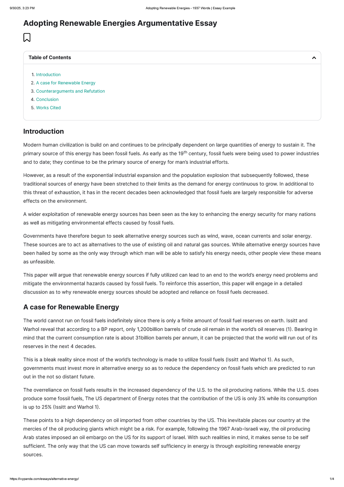 3:23 PM Adopting Renewable Energies - Argumentative Essay (1937 Words ...