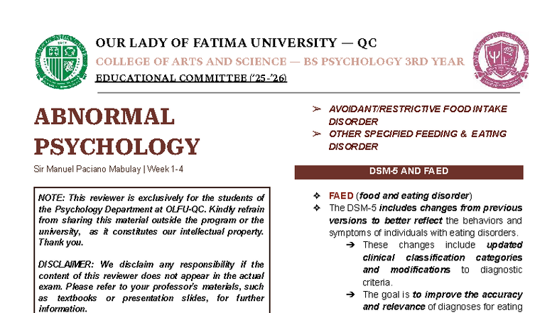 ABPS311 - Midterm Review: Understanding Various Psychological Disorders ...
