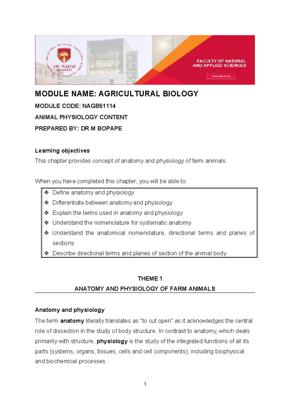 NAGB Agricultural Biology: Theme 1 - Anatomy & Physiology of Farm ...
